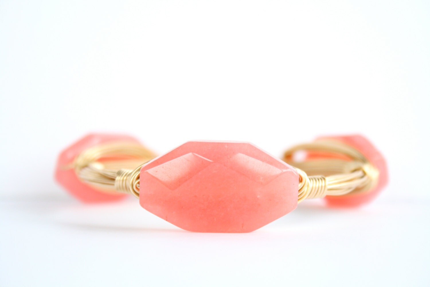 Pink Jade Wire Wrap Bangle Bracelet Pink Jade Bangle Pink