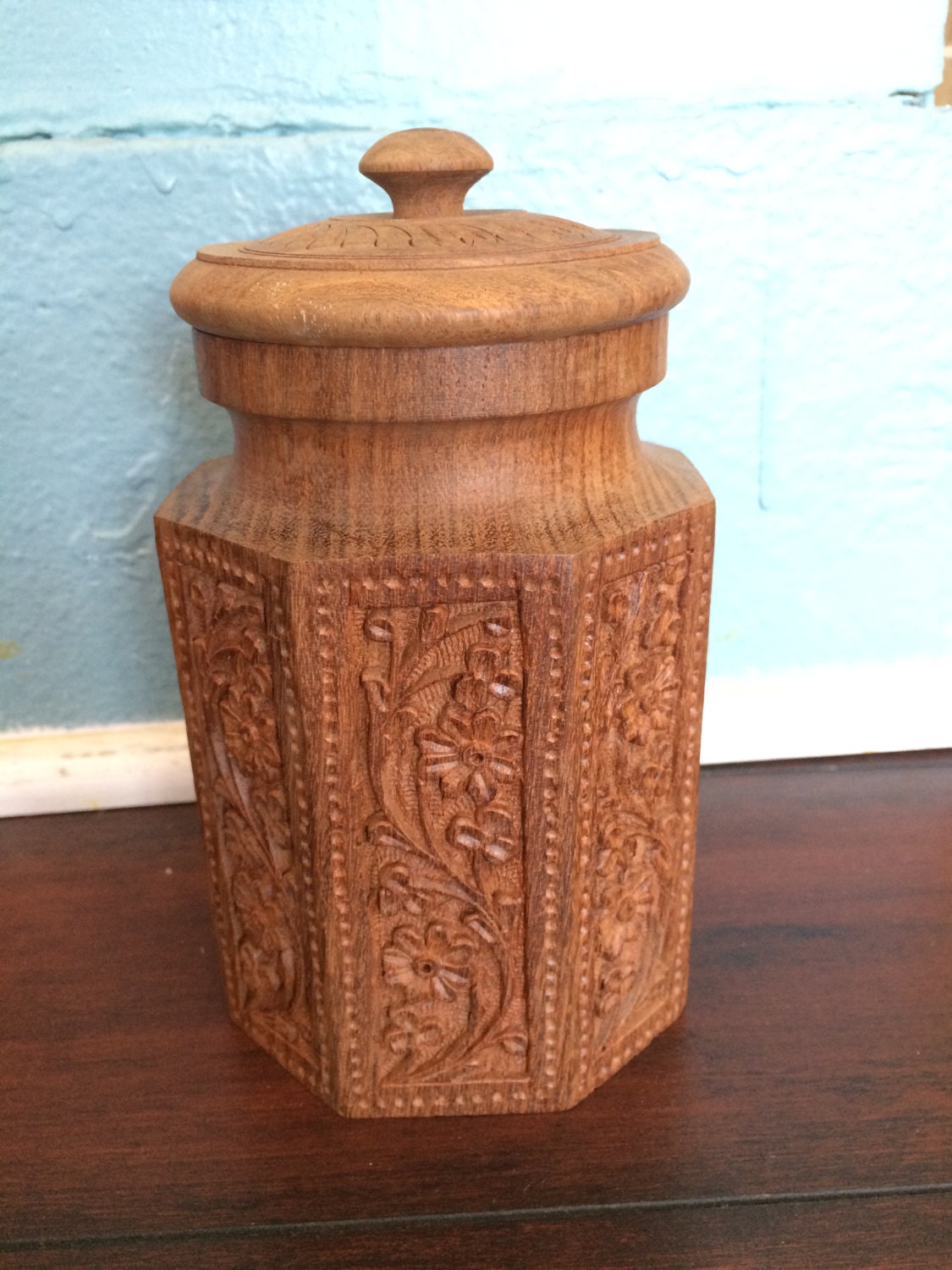 Carved Wood Box, Big Box, Box from India, Floral Wood Box, Tall Wood ...