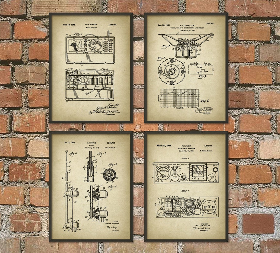 Radio Patent Prints set of 4 Engineering Patent Lear Radio