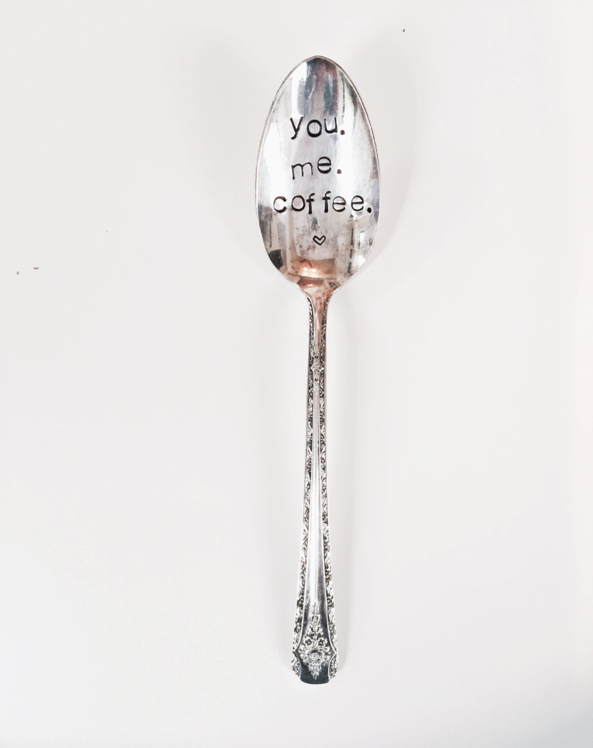 You Me Coffee Spoon Stamped Silver Spoon Love by SweetThymeDesign