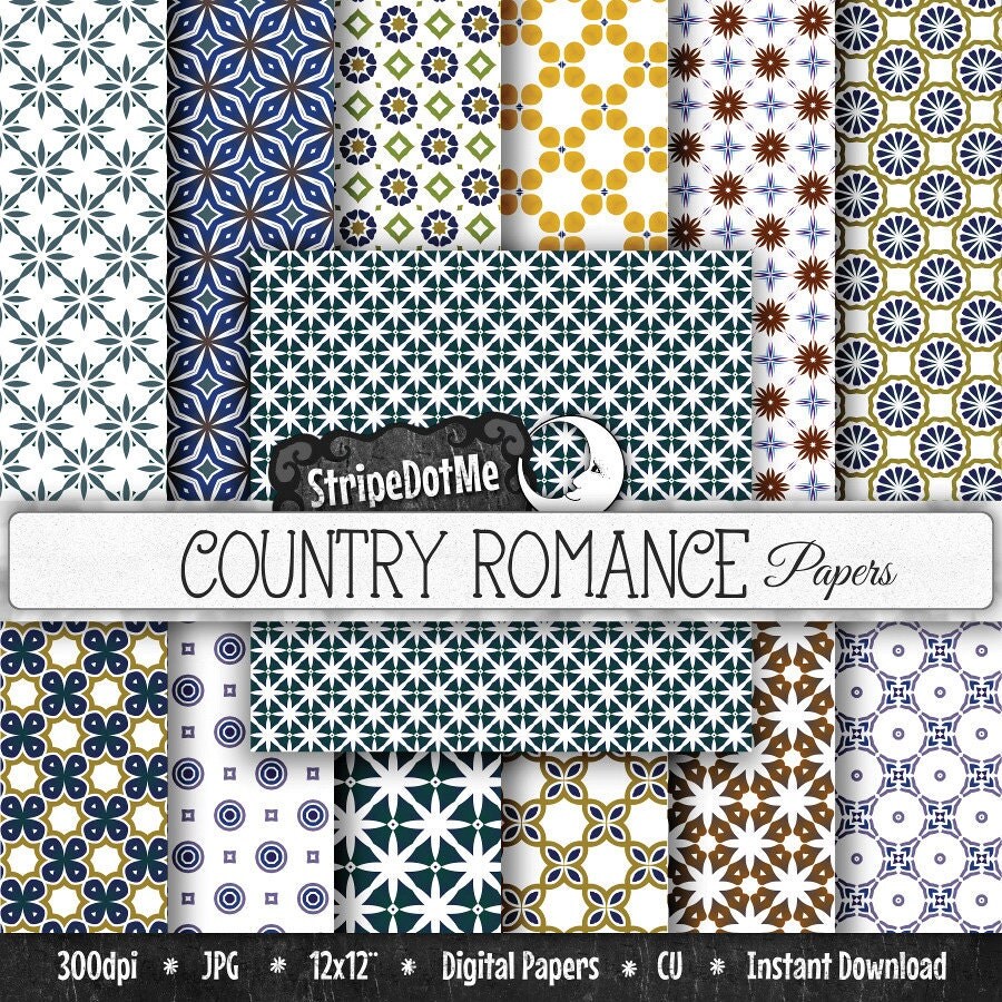 Digital Paper Country Patterns Blue Green White Yellow – Instant ...