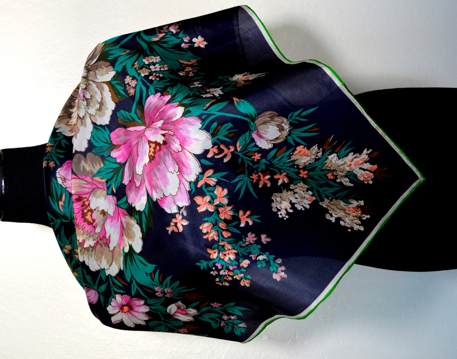 Vintage floral silk scarf, peonies print on silk scarf – Haute Juice