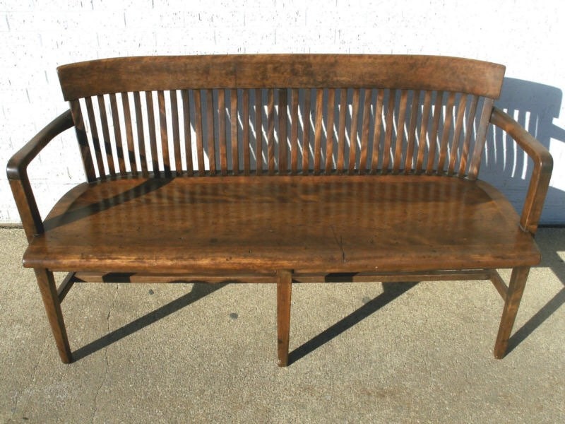 Vintage wood slatted office bench chair Industrial Bankers – Haute Juice