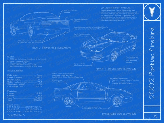 2002 Pontiac Firebird / Trans Am blueprint poster