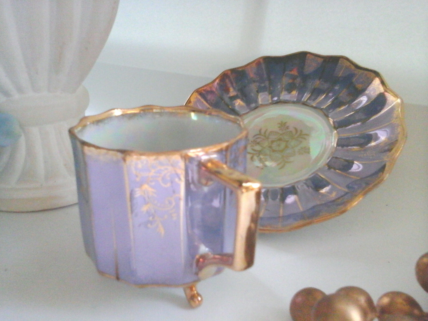 2 Piece Tea Set. Lovely Porcelain Cup and Saucer. Carnival Opalescent ...