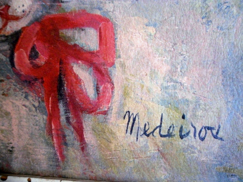 Vintage Large Framed Art by Medeiros/ Big Eyed Girl with