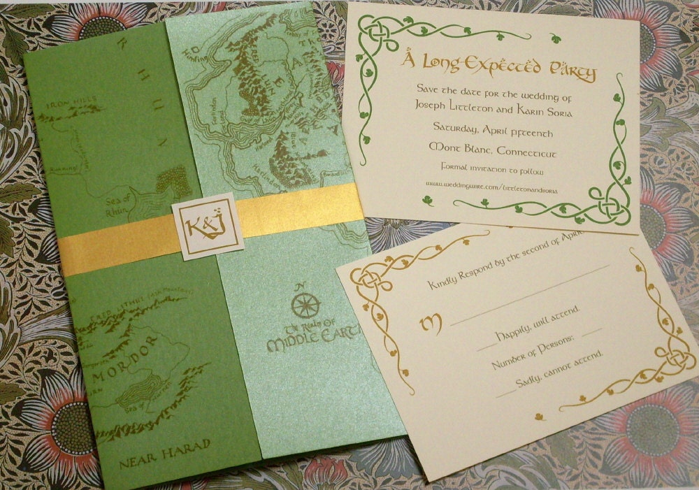 Lord of the Rings Middle Earth Map Hobbit Elven Green Wedding
