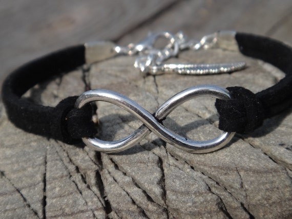 Infinity bracelet . Infinity symbol silver feather . Metis