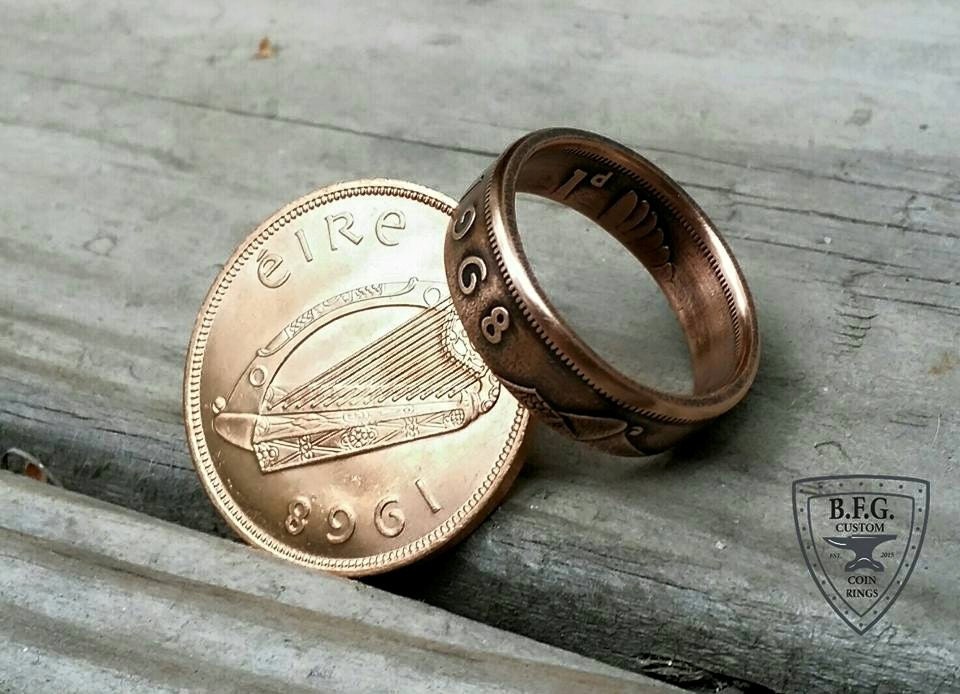 Irish Copper Coin Ring 1d Ireland Copper Coin