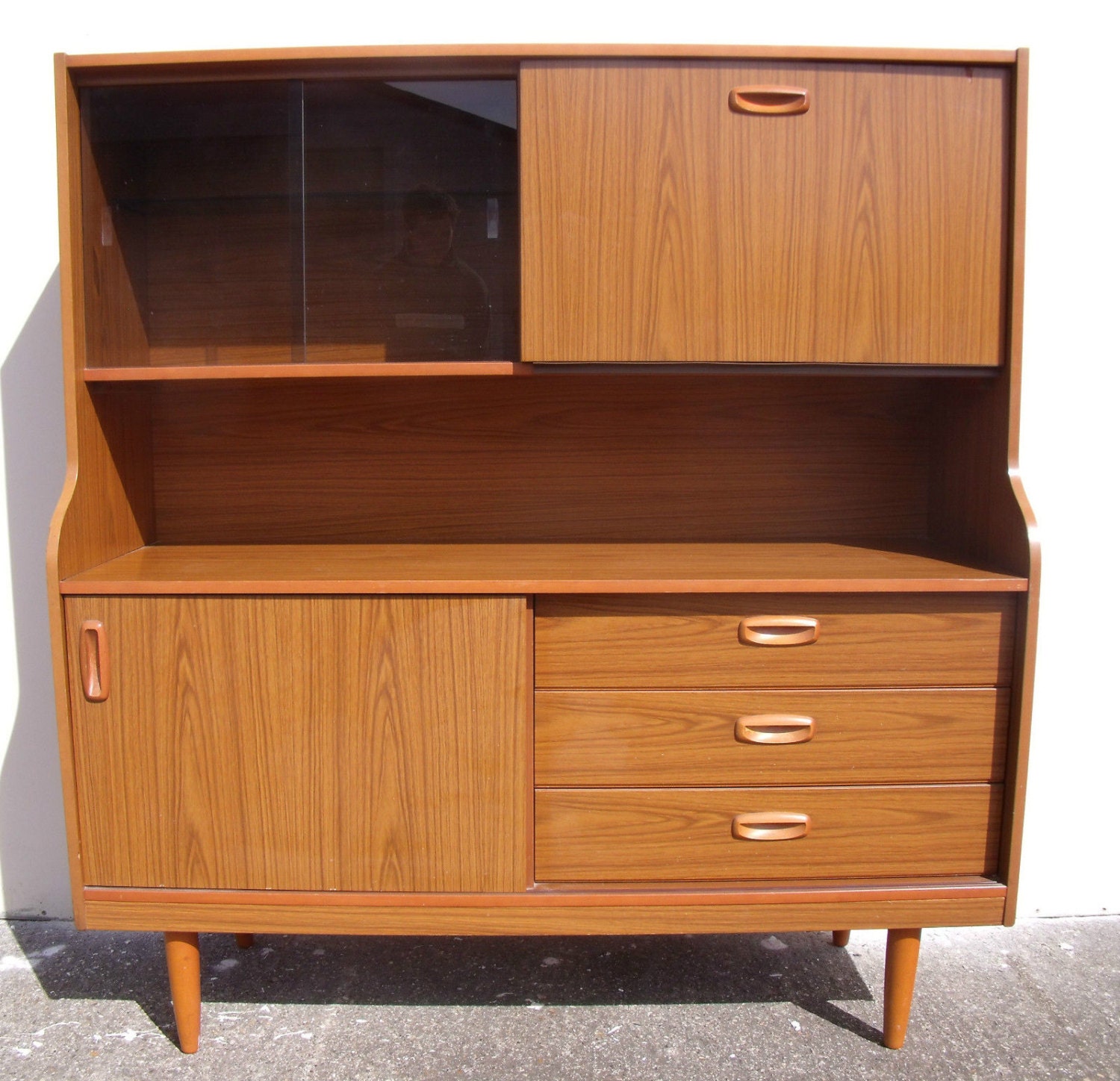 Wall Unit with 3 Drawers, Sliding Cupboard, Bureau & Display Cabinet ...