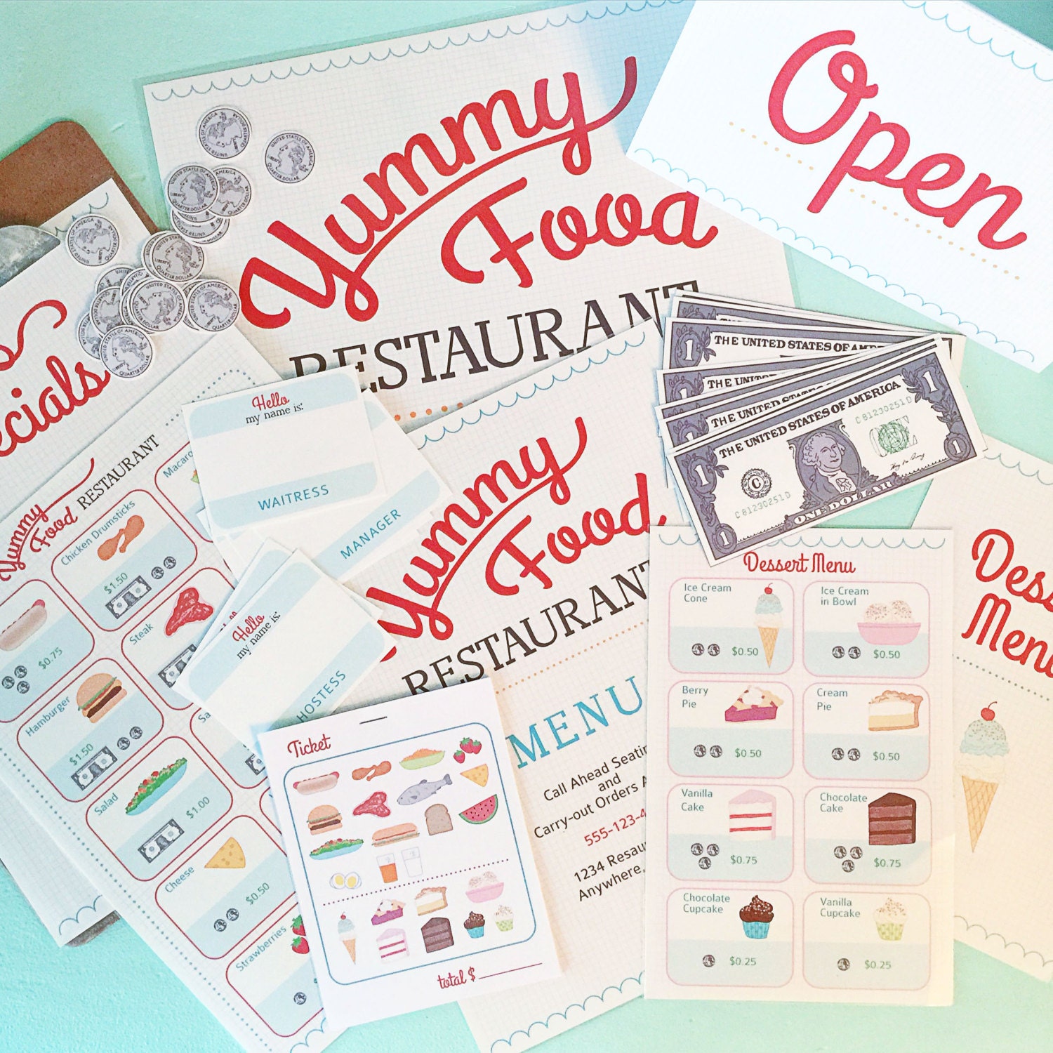 Pretend Play RESTAURANT SET Printables Instant PDF Download