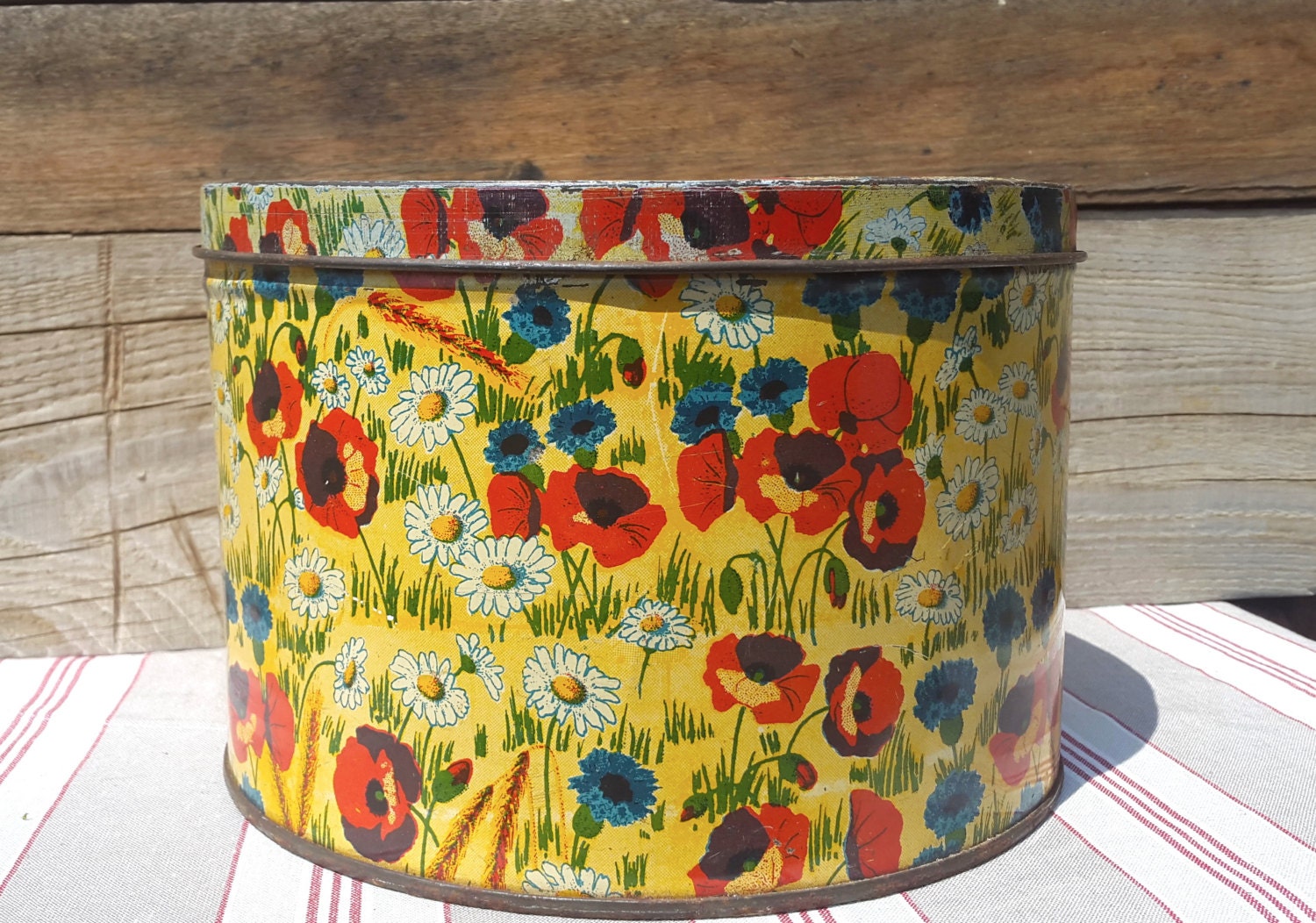 French Antique Round Box Tin / Metal round box floral pattern / Vintage ...