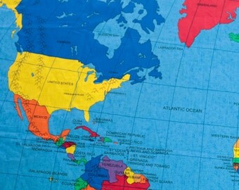 World map fabric | Etsy