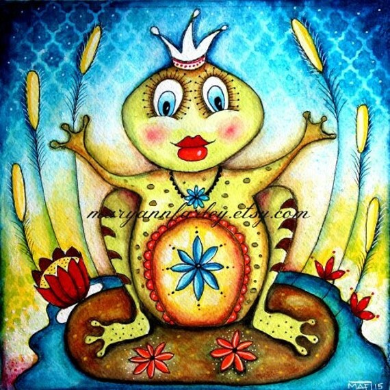 Items similar to Frog Art Print, Whimsical Frog Illustration, 8 x 8 ...
