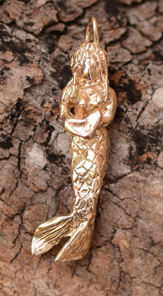 Mermaid Pendant in Rustic Gold Bronze by cathydailey on Etsy