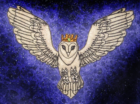 FELT Rampant Owl Heraldic Heraldry Iron on or Sew On Patch