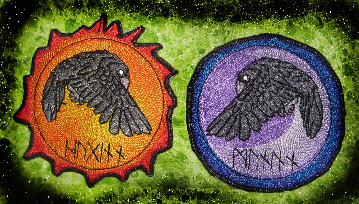 Odin's Ravens Pair Huginn and Muninn Raven Moon and Sun
