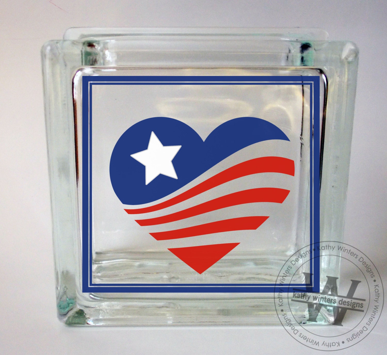 Vinyl Lettering Glass Block Decal Patriotic by KWintersDesigns