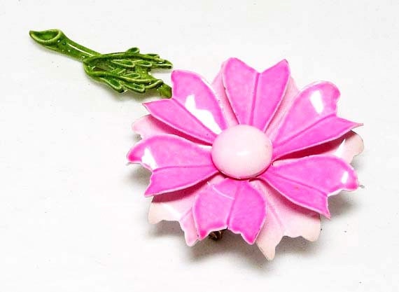 Flower Power in Hot Neon Pink Brooch Vintage Enamel Pin