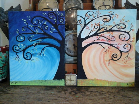 Day and Night Tree Original Acrylic by WomenofMassCreation on Etsy