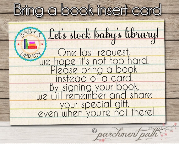 Bring a Book Insert Card Library Baby Shower by parchmentpath