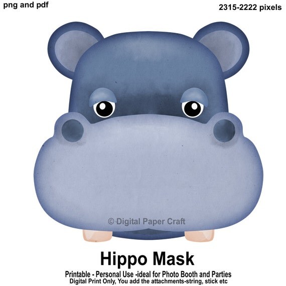 Hippopotamus Mask Hippo Mask Printable Mask Instant