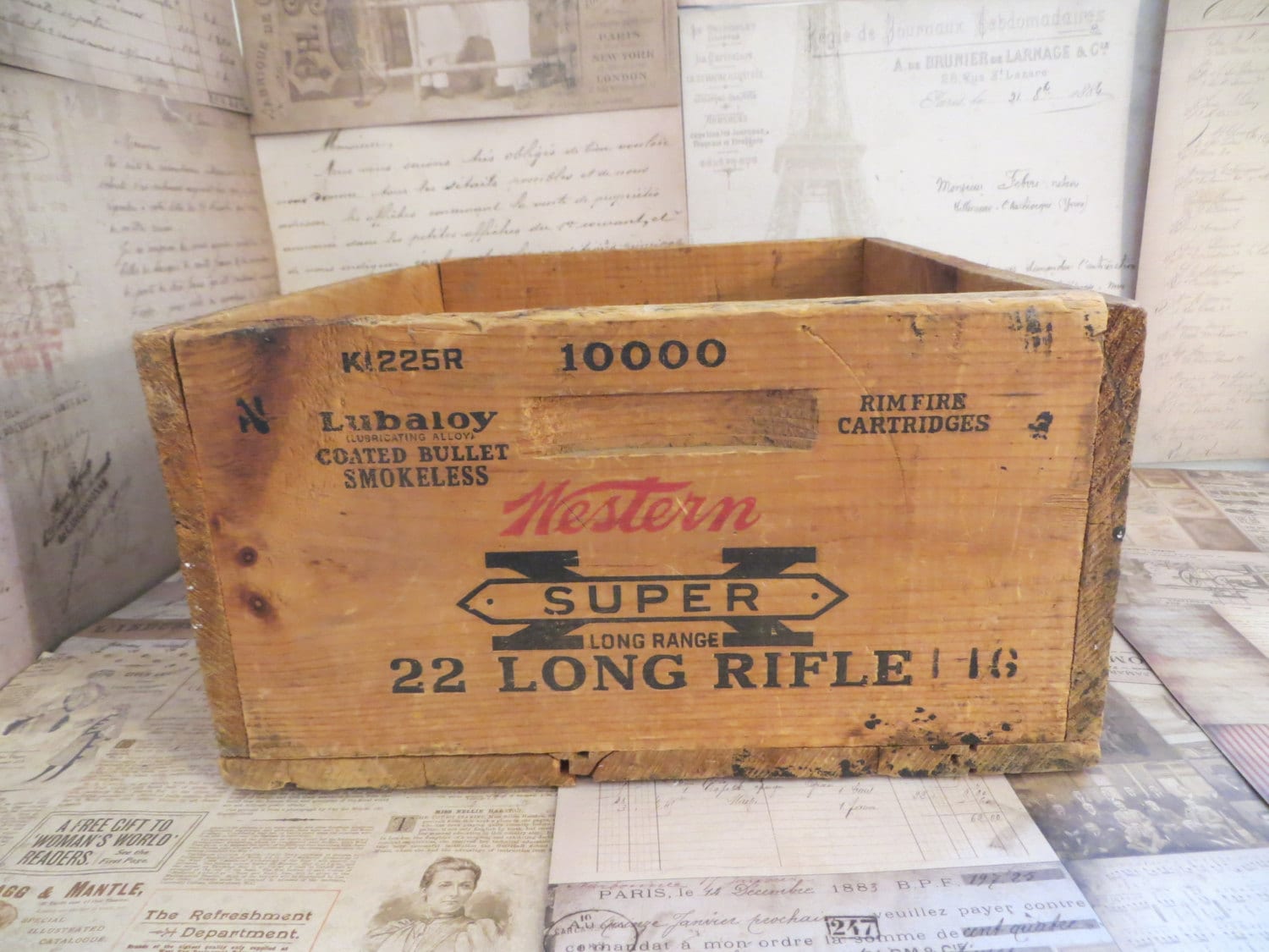 Vintage Western Wooden Crate, 22 Long Rifle, Small Arms Ammunition ...