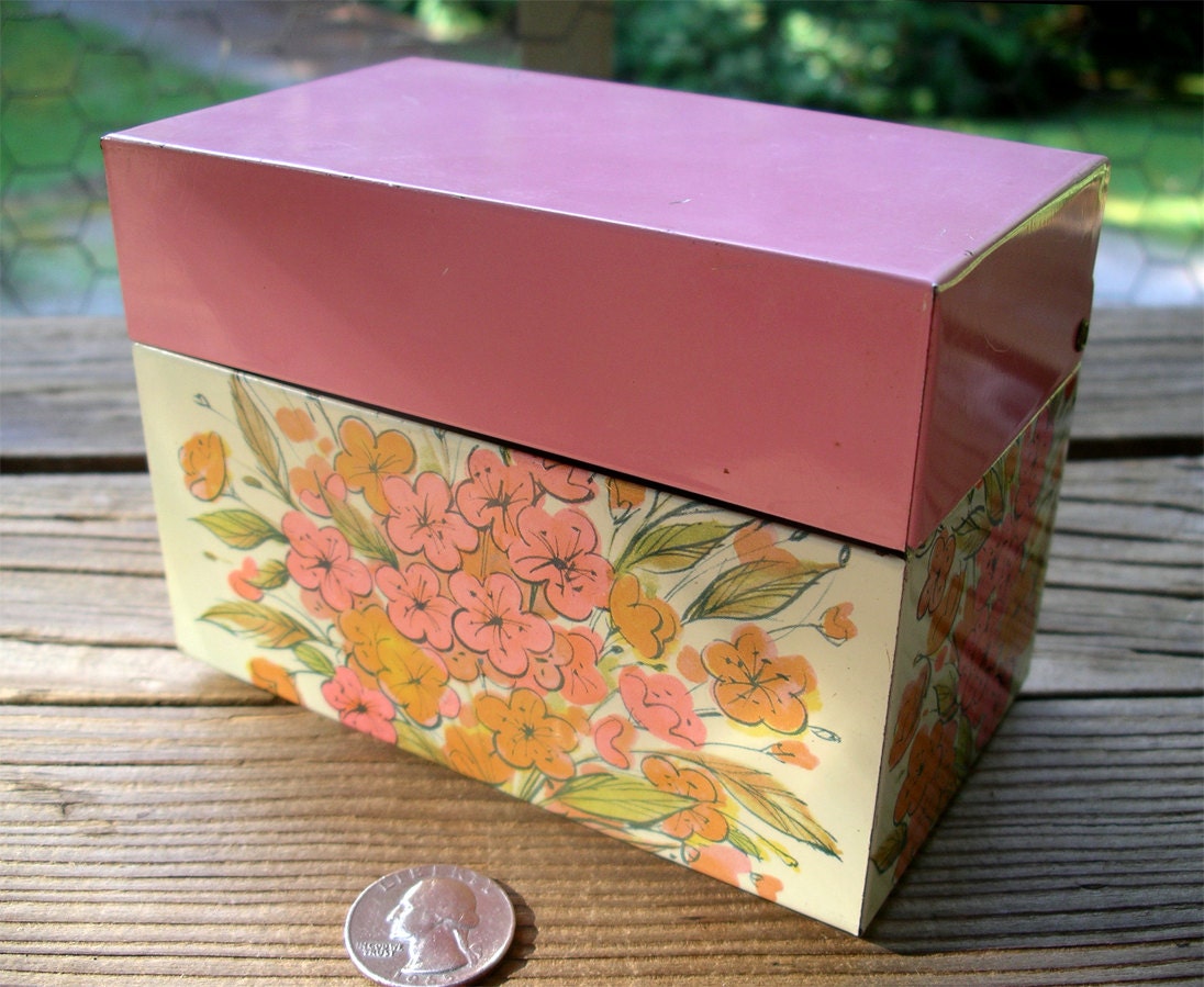 Vintage Pink Floral Recipe File – Flowery Ohio Art Co. Metal Box ...