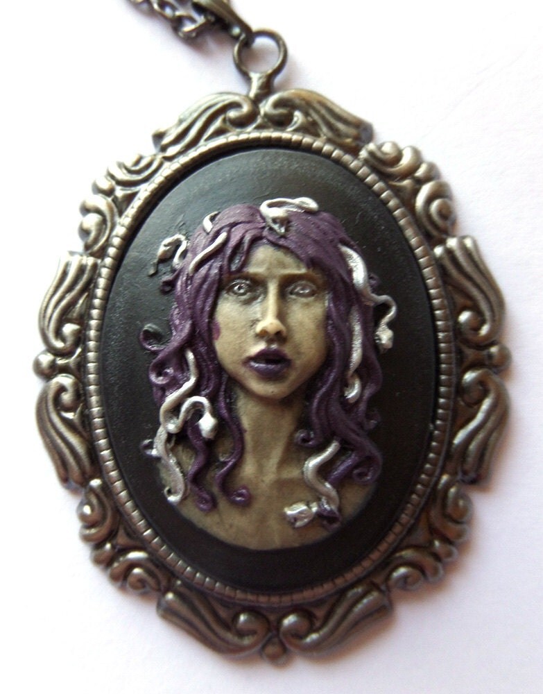 Medusa Necklace Hand Painted Medusa Cameo by NeverGrowUpTreasures