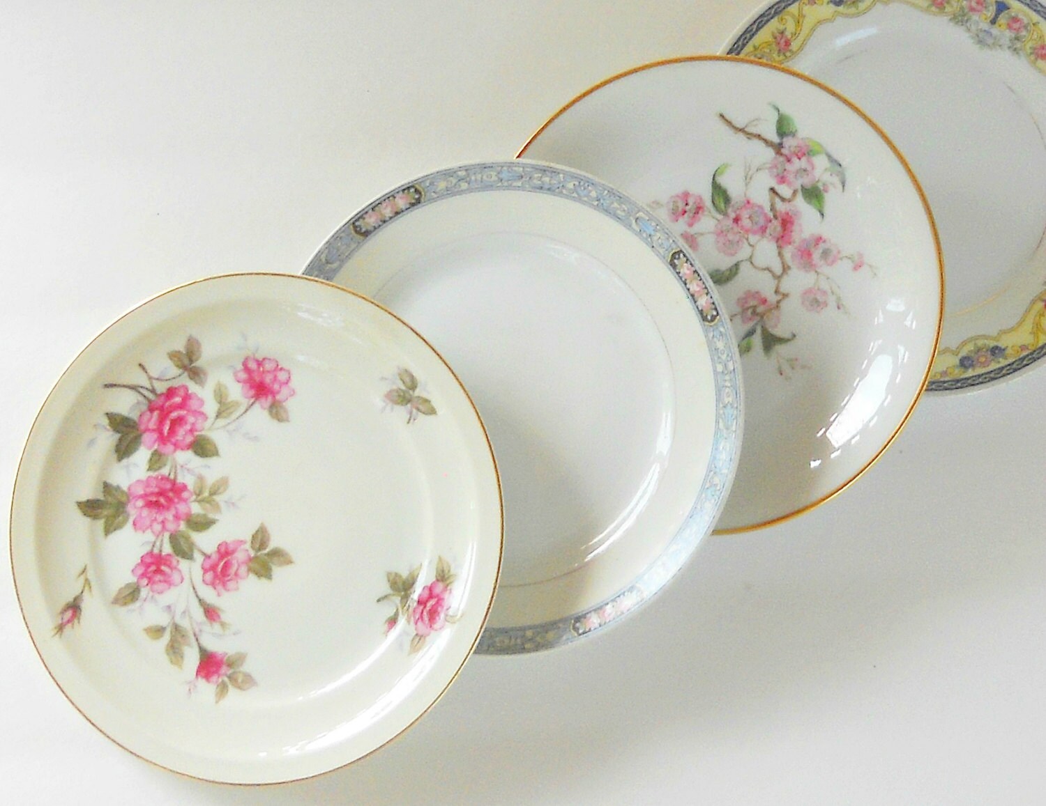Shabby Cottage Style Vintage Mismatched Plates Set of 4, Dessert Plates ...