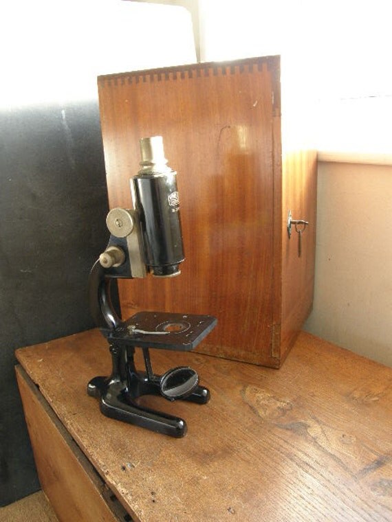 Antique German winkel Zeiss microscope in wooden mahogany