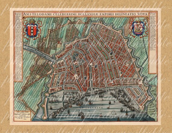 Map Of Amsterdam From The 1600s 322 Dutch Netherlands Hague
