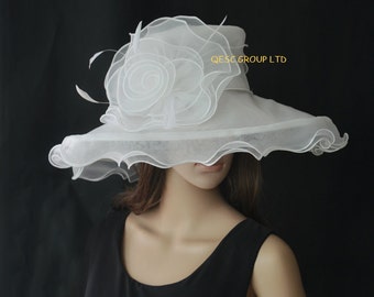 Ivory cream X large brim organza hat Church Hat for by QESC