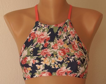 High Neck Halter Bikini Top and Full Coverage Bikini Bottom