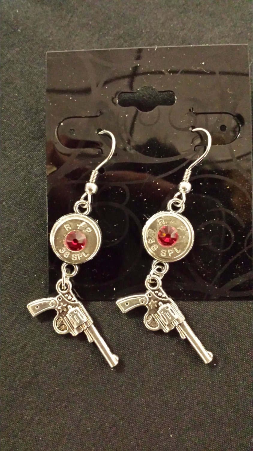 Authentic Bullet Cap Earrings with Pistol Charm
