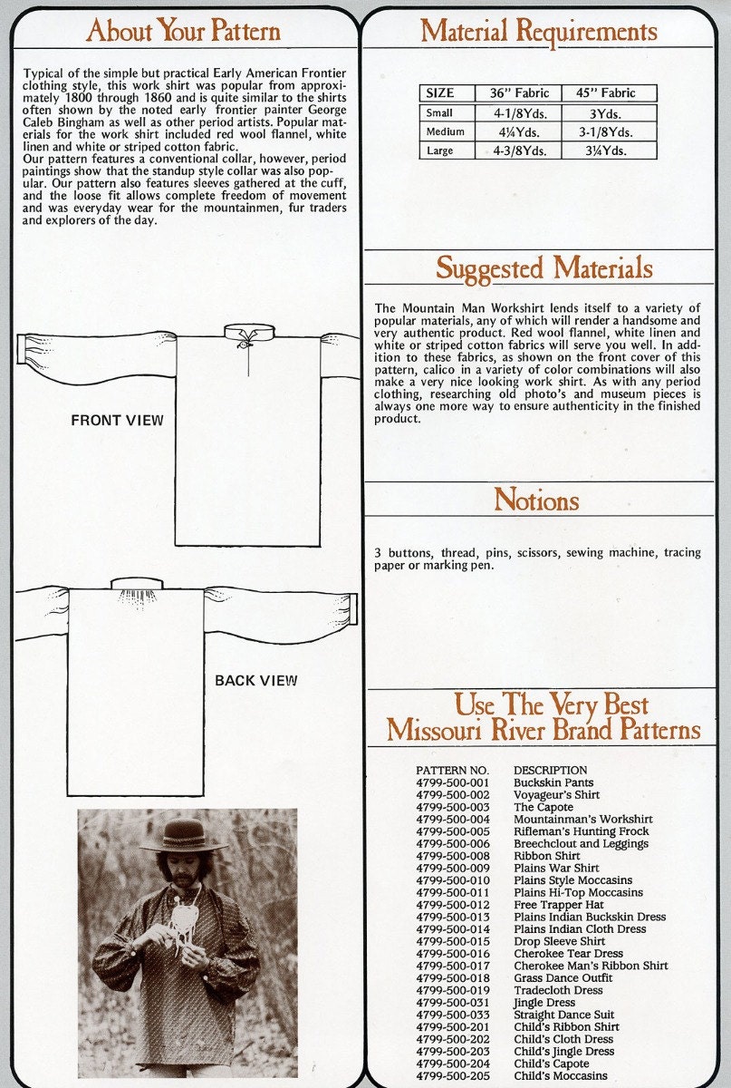 Mountain Man Work Shirt 1800s American Frontier Style sizes S-XXL ...