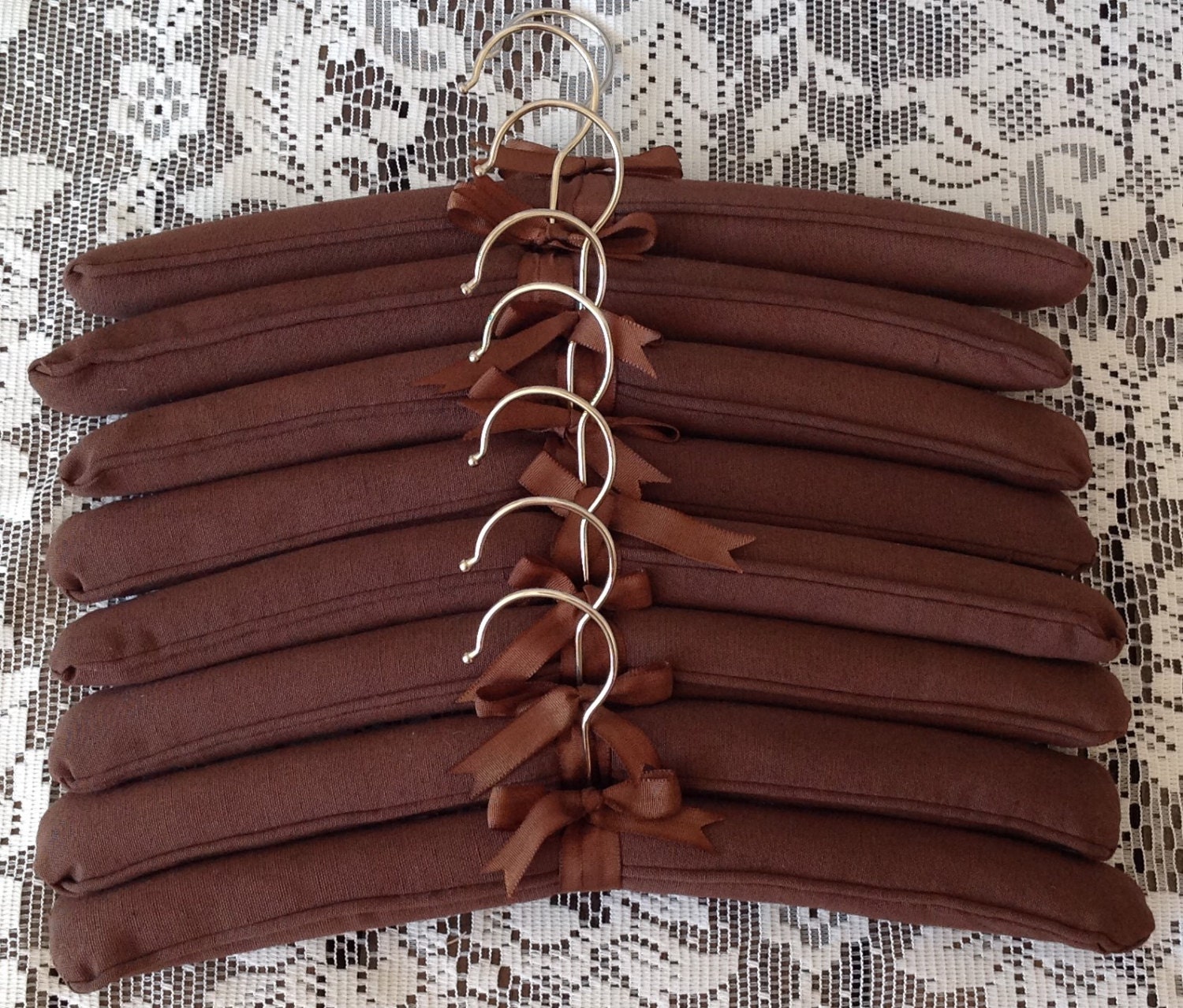 Vintage Padded Hangers Set of 8 Bridal Party Hangers Chocolate Brown ...