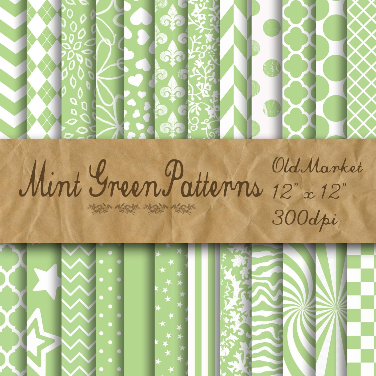 Mint Green Patterns Digital Paper Light Green Patterned