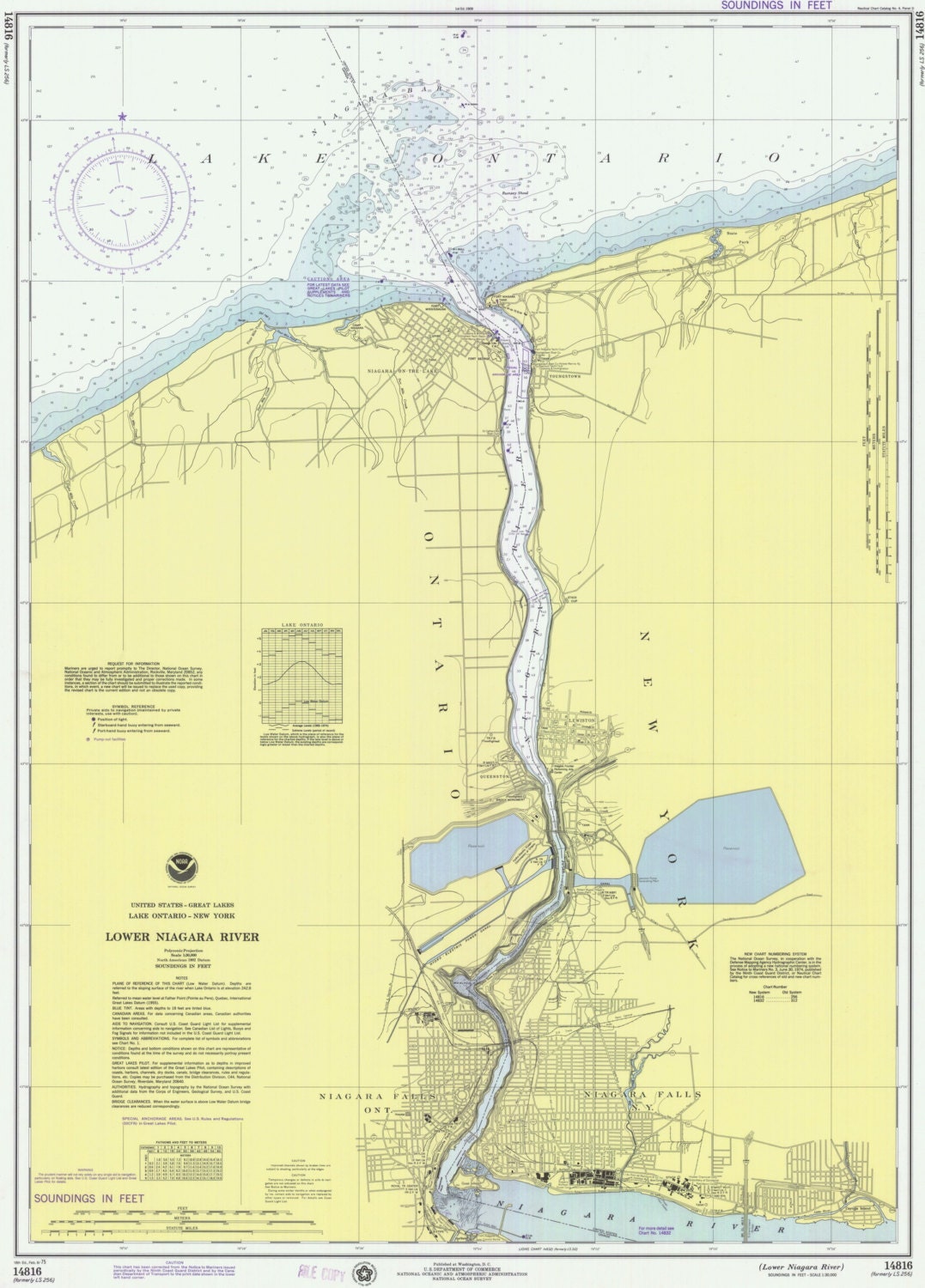 Lower Niagara River 1975 New York and Ontario Nautical