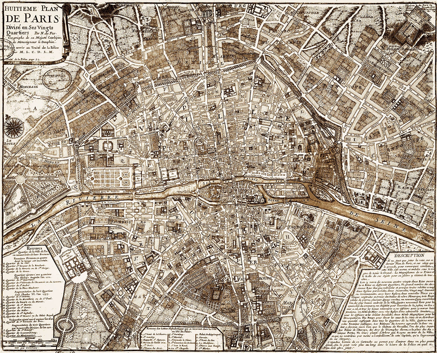 1705 Paris Map Vintage Restoration Hardware Style wall map Decor old ...