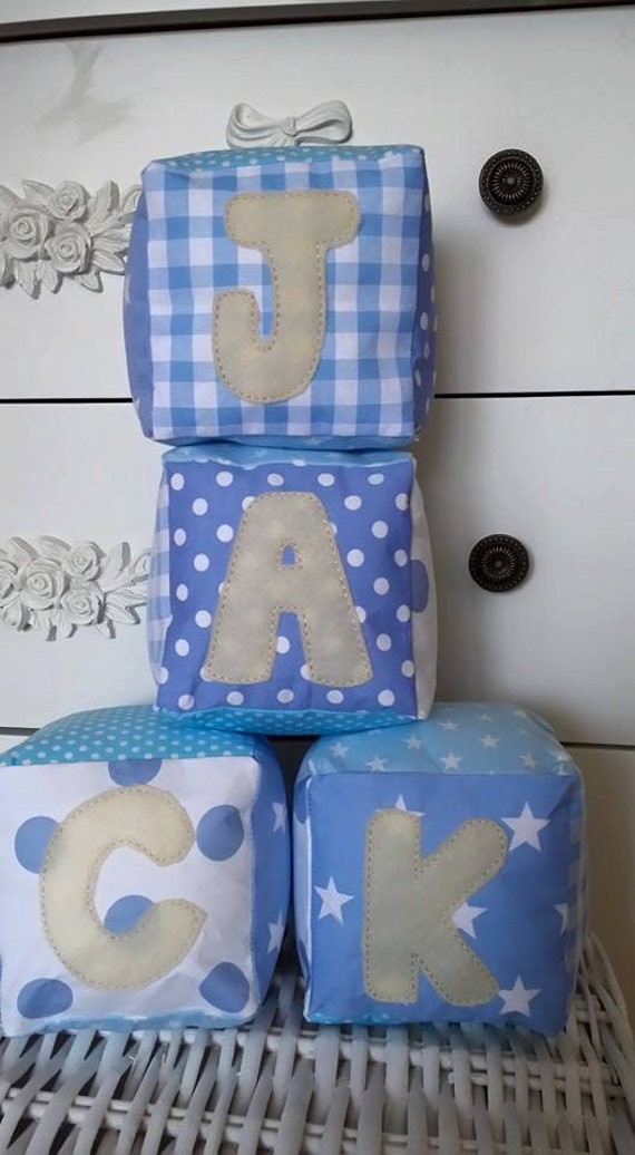 Handmade fabric cubes personalised with name any colour scheme