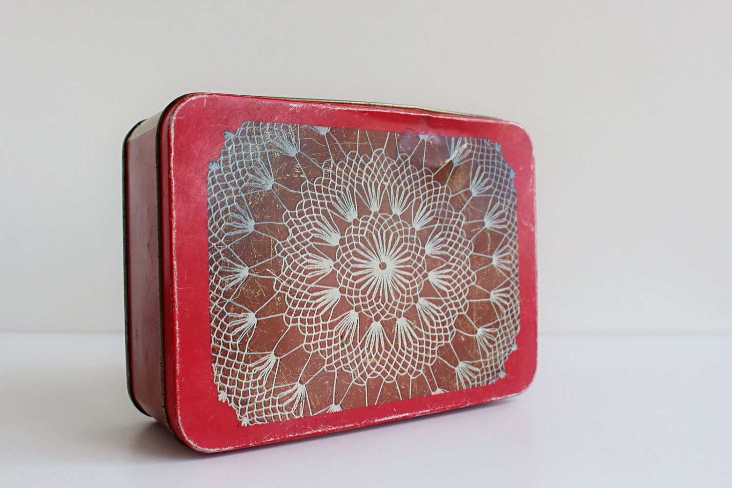 Vintage Tin Box, Soviet Vintage Tin Container with Cover, Red Brown ...