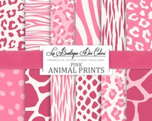 Pink Animal prints digital paper. Baby Girl Safari Scrapbook. tiger ...