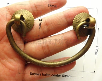 121mm X 50mm antique brass drop handles / dresser drawer