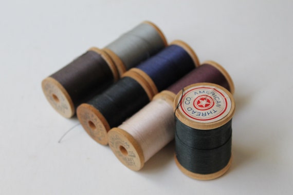 1950s Lot of 7 Vintage Wood Thread Spools/ Fairloom and Sears