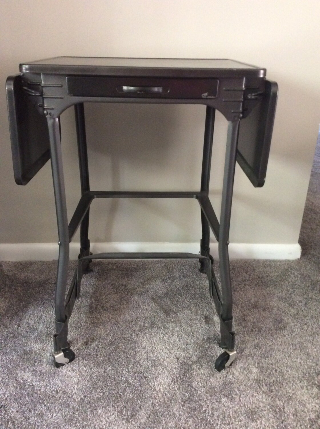 Vintage Black Metal Typewriter Stand with Drawe and Casters – Haute Juice