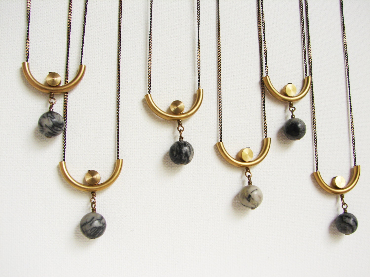 Abstract pendant necklace geometric jewelry black white gray