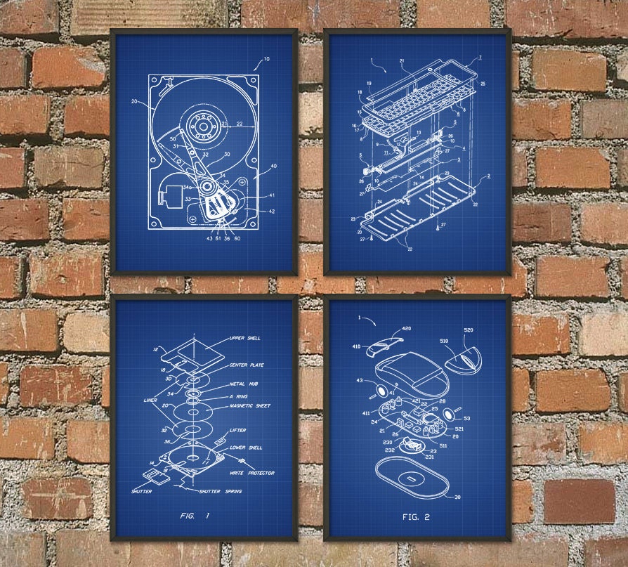 Computer Geek Wall Art Poster Set of 4 No.1 Computer Room