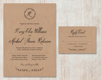 Rustic Wedding Invitation DIY Kraft Paper by PaperRouteCollective