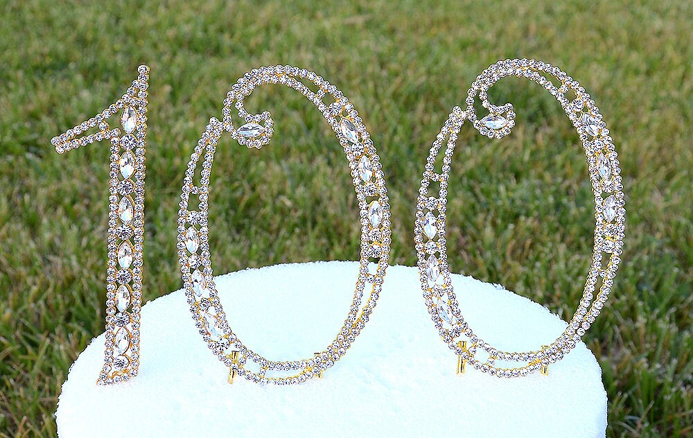 New 5 Gold Crystal Bling Rhinestone NUMBER 100 One